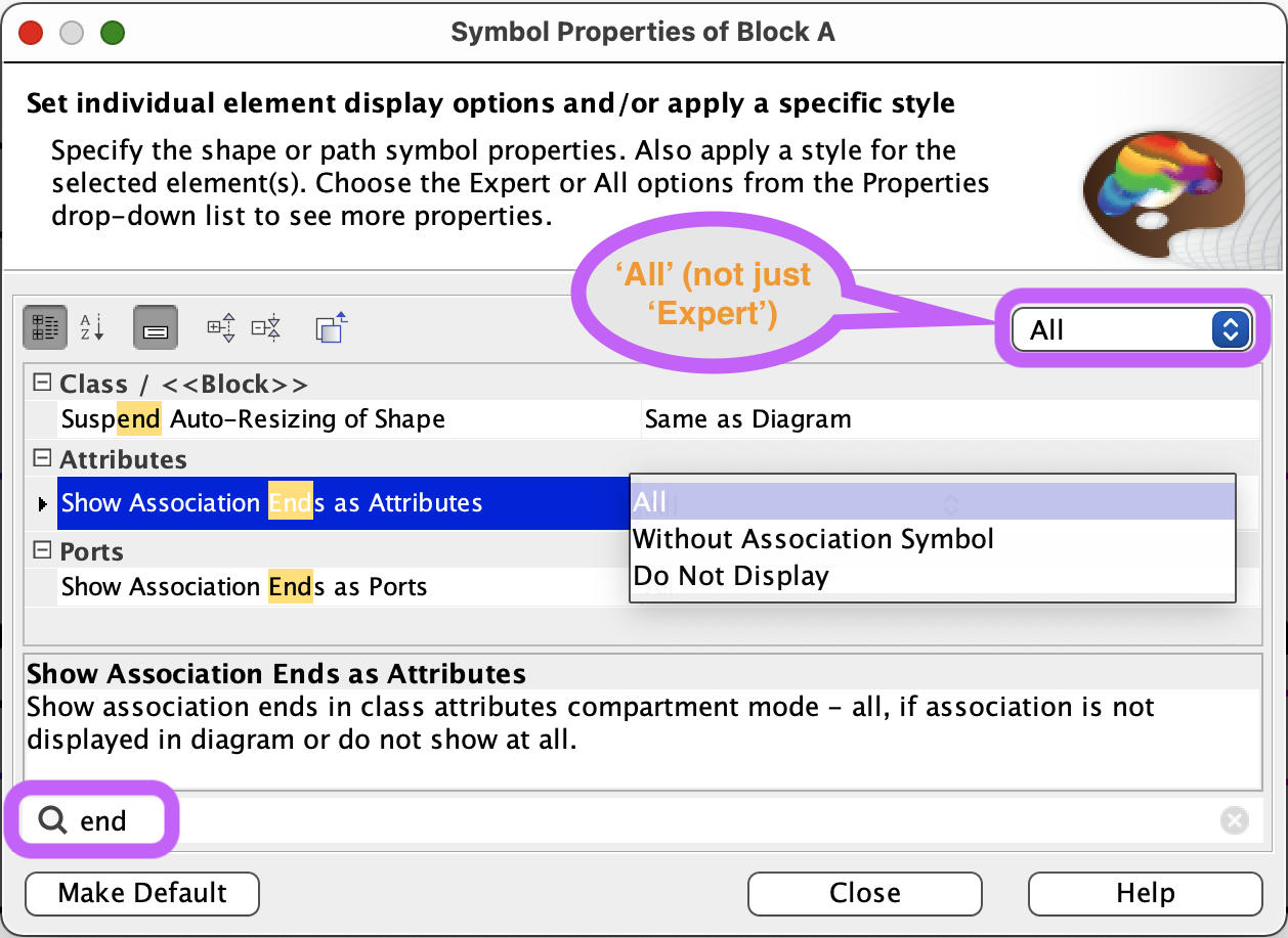 MagicDraw/Cameo: If you want to show a Property or Port listed both in its corresponding ...